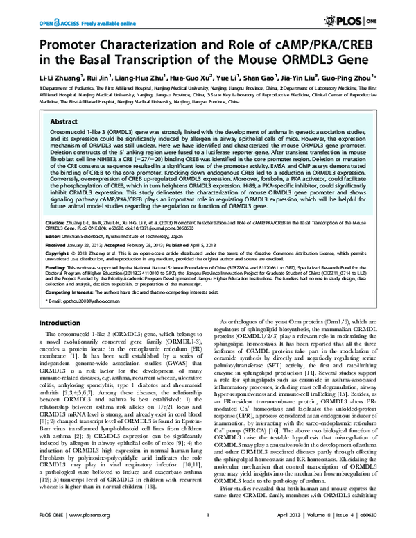 (PDF) Promoter Characterization and Role of cAMP/PKA/CREB in the Basal ...