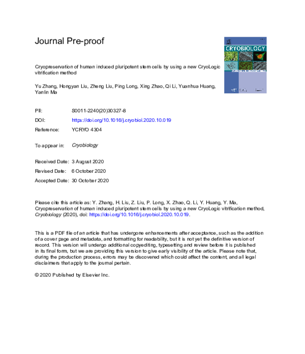 (PDF) Cryopreservation of human induced pluripotent stem cells by using ...