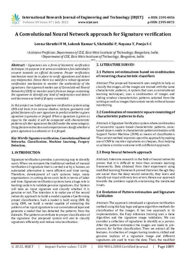 (PDF) A Convolutional Neural Network approach for Signature verification