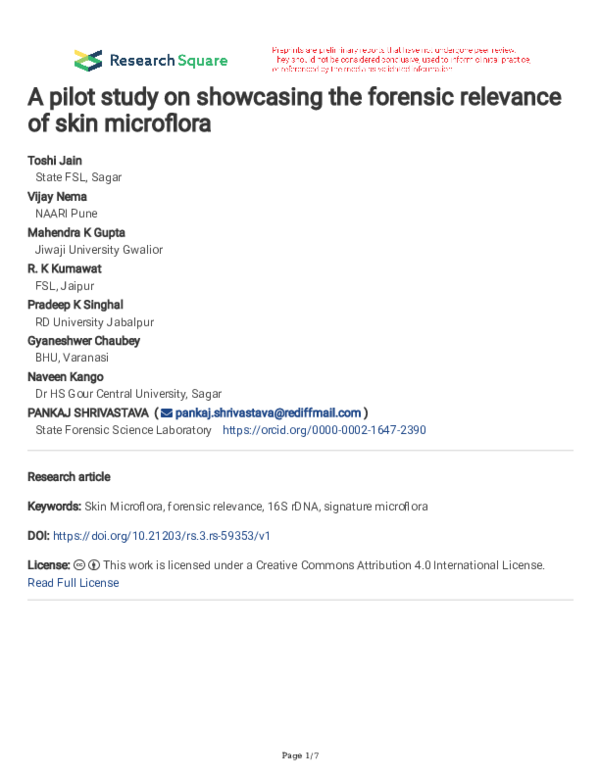 (PDF) A pilot study on showcasing the forensic relevance of skin microflora