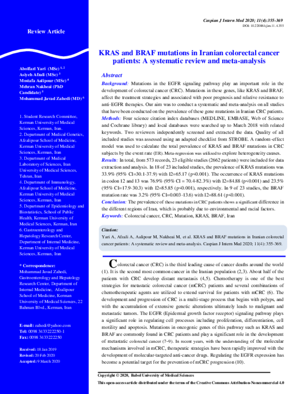 (PDF) KRAS and BRAF mutations in Iranian colorectal cancer patients: A ...