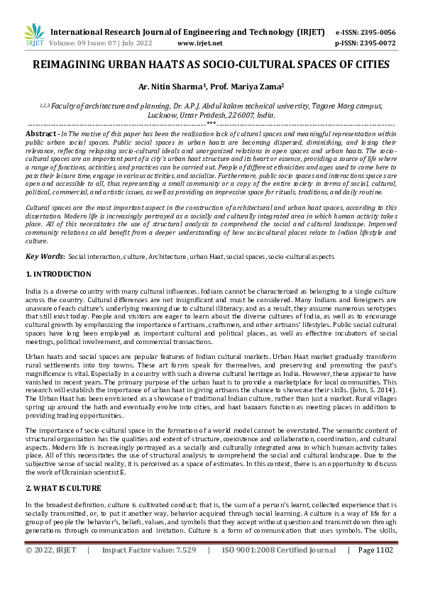 (PDF) REIMAGINING URBAN HAATS AS SOCIO-CULTURAL SPACES OF CITIES