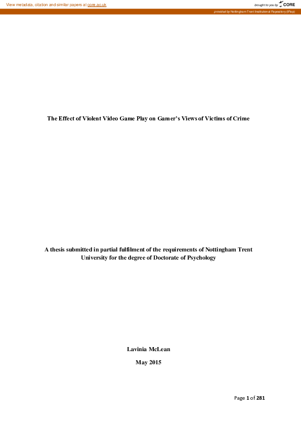 The effect of violent video game playing on gamer's views of victims of ...