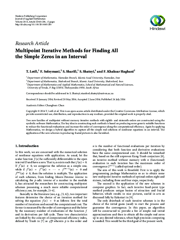 (PDF) Multipoint Iterative Methods for Finding All the Simple Zeros in an Interval