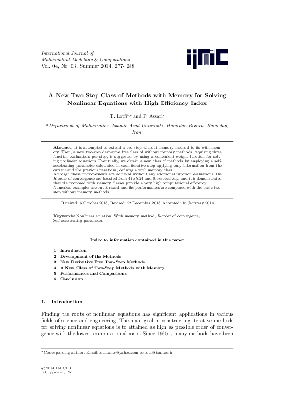(PDF) A New Two Step Class of Methods with Memory for Solving Nonlinear Equations with High ...