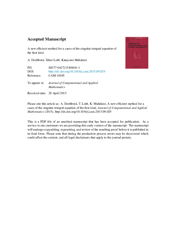 (PDF) A new efficient method for a cases of the singular integral ...