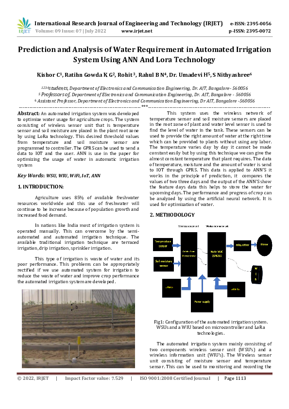 (PDF) Prediction and Analysis of Water Requirement in Automated Irrigation System Using ANN And ...