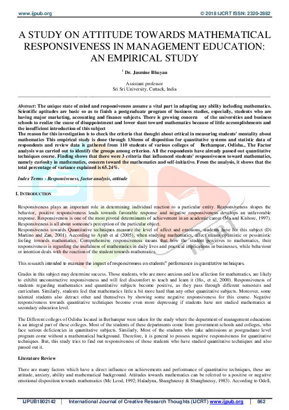 (PDF) A Study on Attitude Towards Mathematical Responsiveness in ...