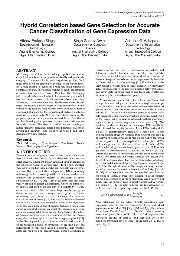 Hybrid Correlation based Gene Selection for Accurate Cancer ...