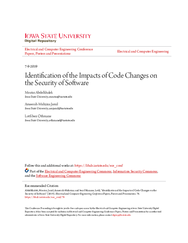(PDF) Identification of the Impacts of Code Changes on the Security of ...