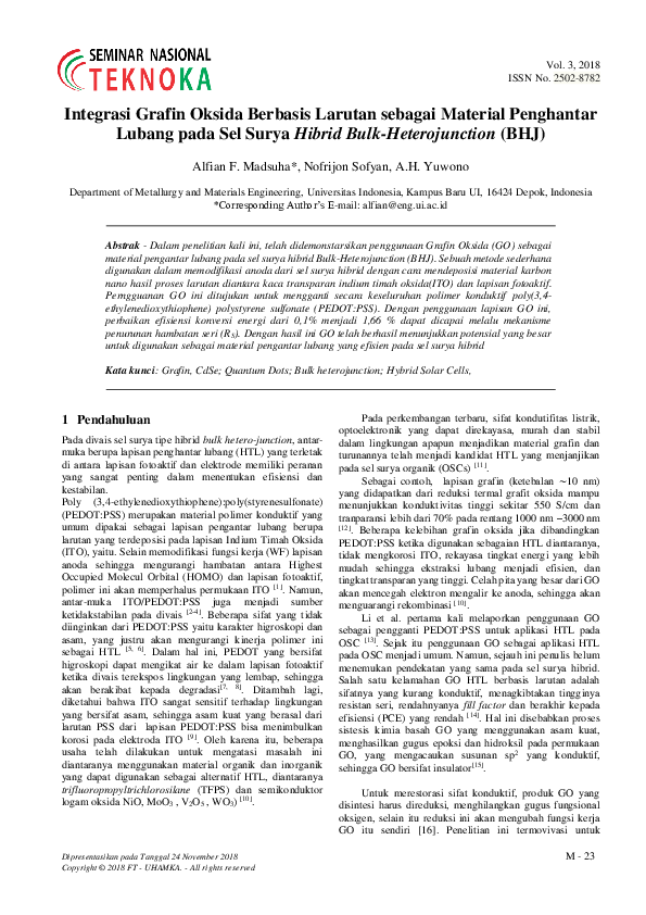 (PDF) Integrasi Grafin Oksida Berbasis Larutan sebagai Material Penghantar Lubang pada Sel Surya ...