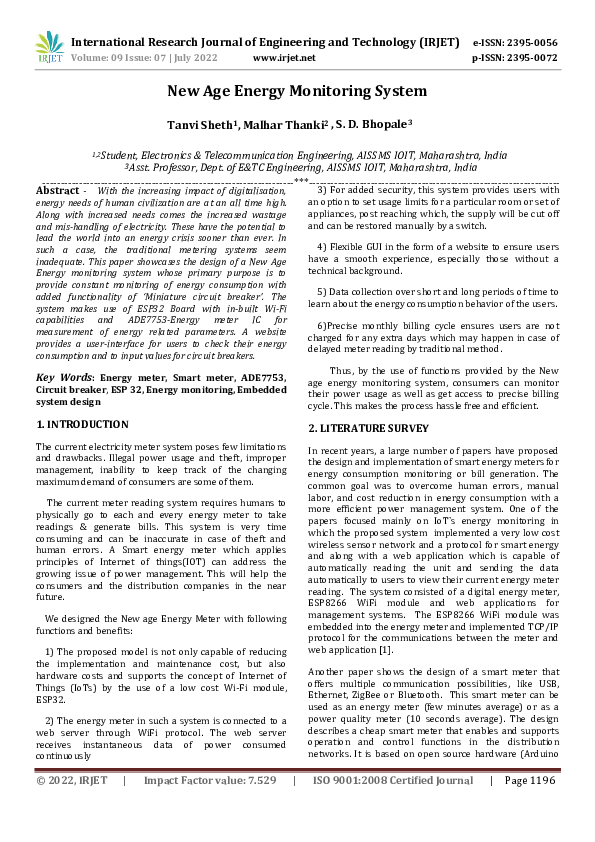 (PDF) New Age Energy Monitoring System