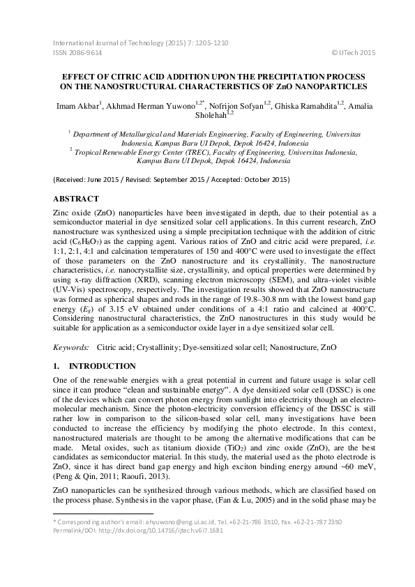 (PDF) Effect of Citric Acid Addition upon the Precipitation Process on ...