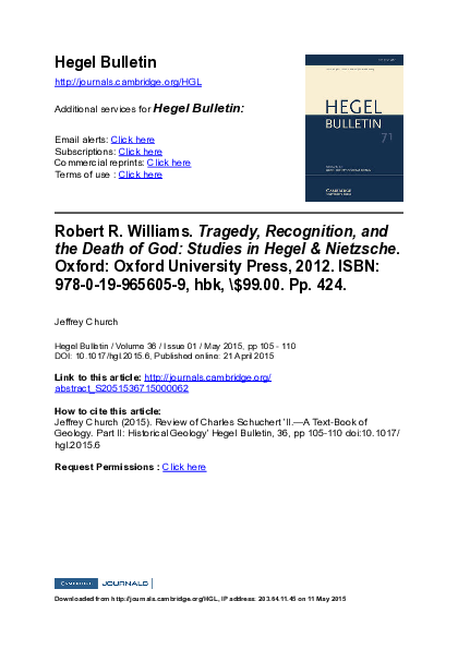 (PDF) Robert R. Williams. Tragedy, Recognition, and the Death of God ...