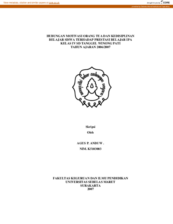(PDF) Hubungan Motivasi Orang Tua Dan Kedisiplinan Belajar Siswa Terhadap Prestasi Belajar Ipa ...