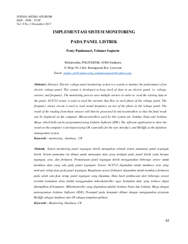 Pdf Implementasi Sistem Monitoring Pada Panel Listrik
