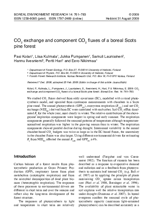 (PDF) CO2 exchange and component CO2 fluxes of a boreal Scots pine forest
