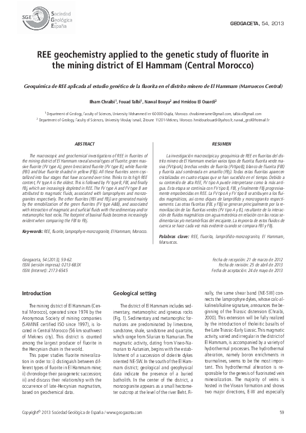 (PDF) REE geochemistry applied to the genetic study of fluorite in the ...