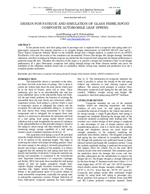 Pdf Design For Fatigue And Simulation Of Glass Fibre Epoxy Composite Automobile Leaf Spring