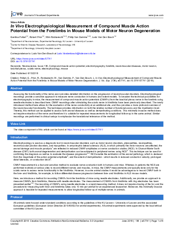 (PDF) In Vivo Electrophysiological Measurement of Compound Muscle Action Potential from the ...