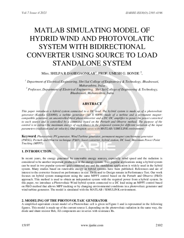 (PDF) Matlab Simulating Model of Hydrid Wind and Photovolatic System with Bidirectional ...