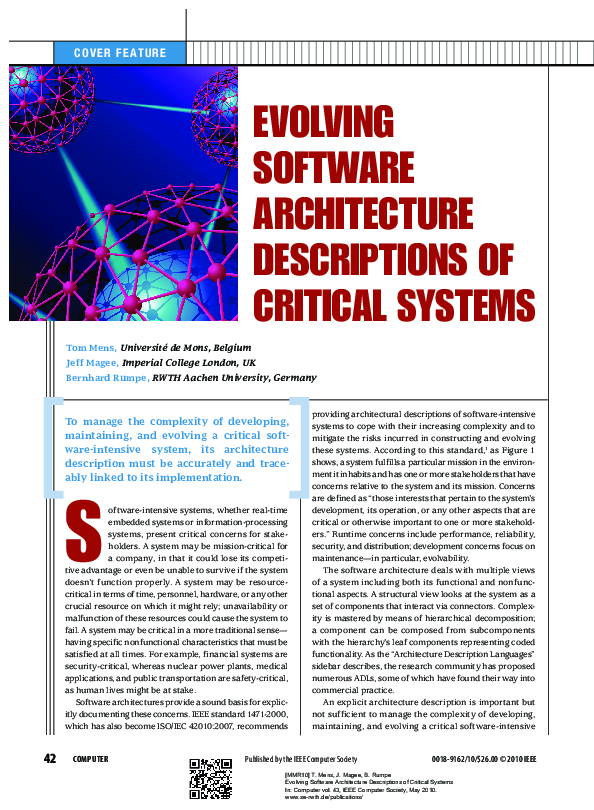 Pdf Evolving Software Architecture Descriptions Of Critical Systems