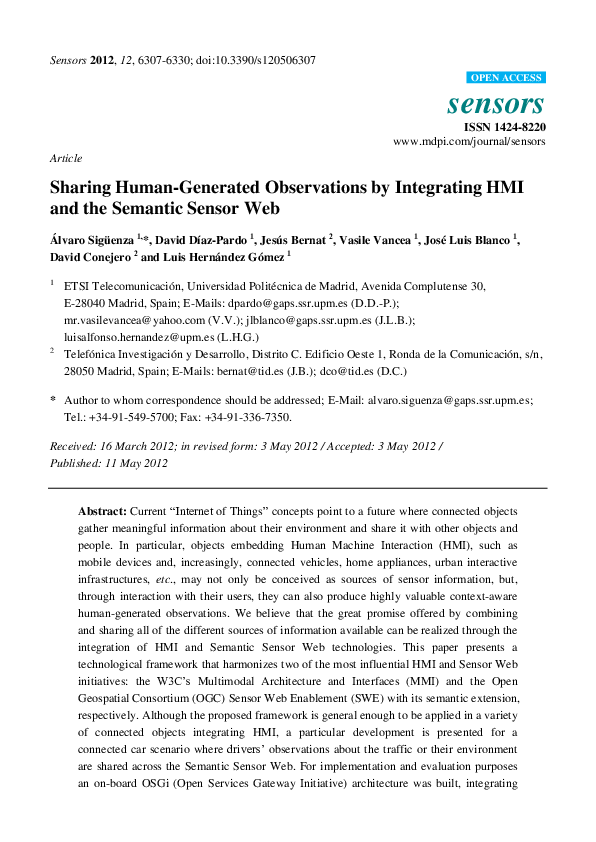 (PDF) Sharing Human-Generated Observations by Integrating HMI and the Semantic Sensor Web