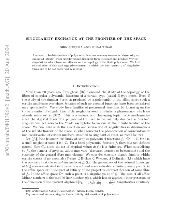 (PDF) Singularity Exchange at the Frontier of the Space | Dirk Siersma - Academia.edu