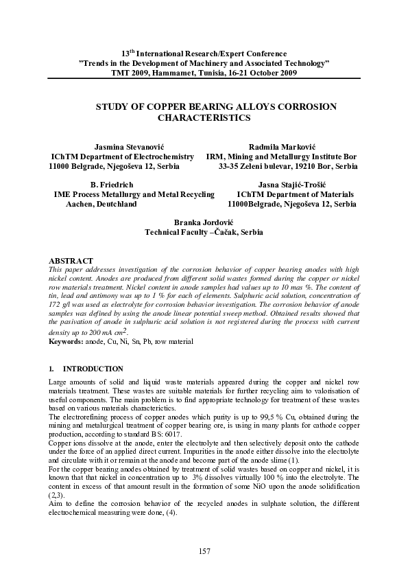 (PDF) Study of Copper Bearing Alloys Corrosion Characteristics