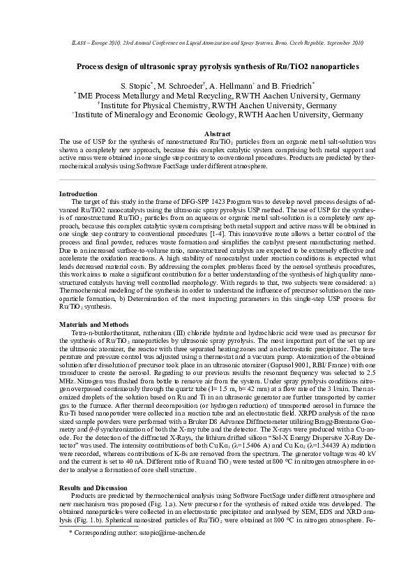 (PDF) Process design of ultrasonic spray pyrolysis synthesis of Ru/TiO 2 | UNITED METAL ...
