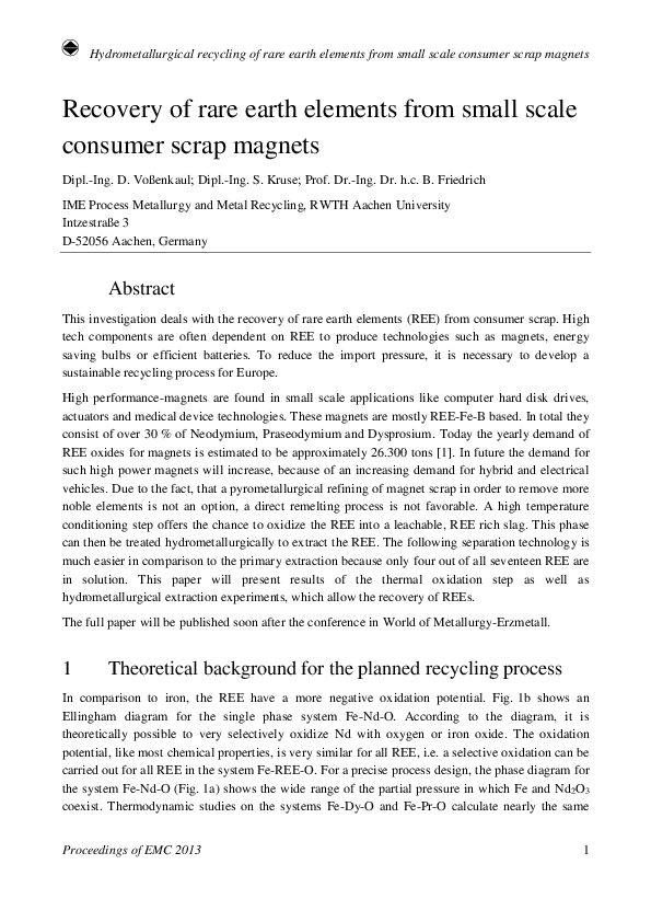 (PDF) Recovery of rare earth elements from small scale consumer scrap ...
