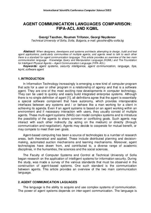 (PDF) Agent Communication Languages Comparison: Fipa-Acl and KQML