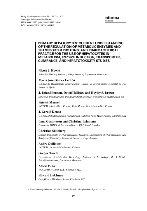 Pdf Hepatocyte Research Metabolism And Drug Insights