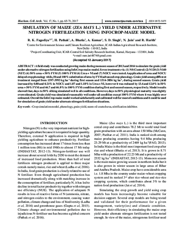 (PDF) Simulation of maize (Zea mays L.) yield under alternative nitrogen fertilization using ...