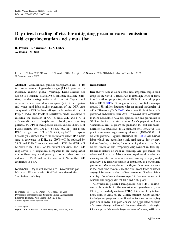(PDF) Dry direct-seeding of rice for mitigating greenhouse gas emission ...