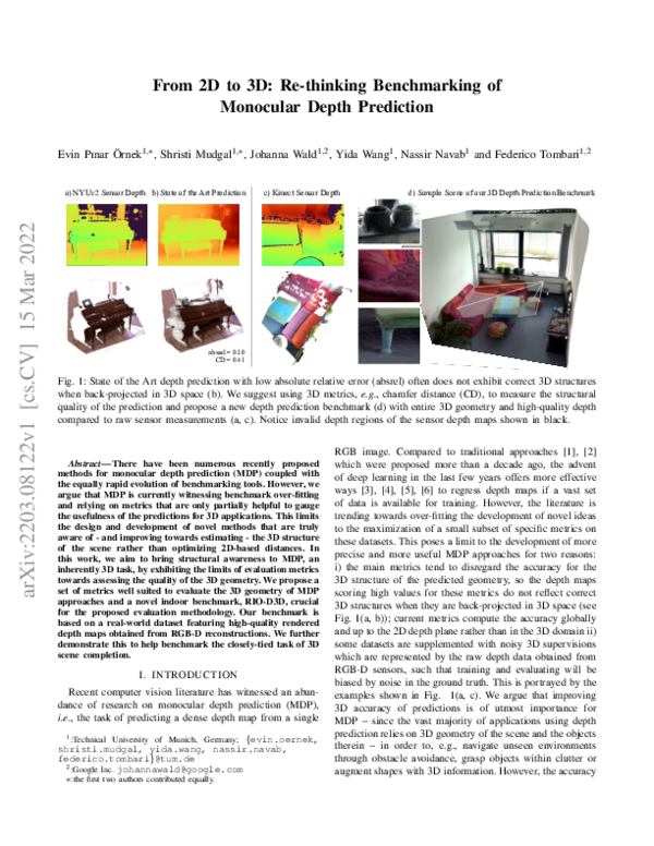 Pdf From 2d To 3d Re Thinking Benchmarking Of Monocular Depth Prediction
