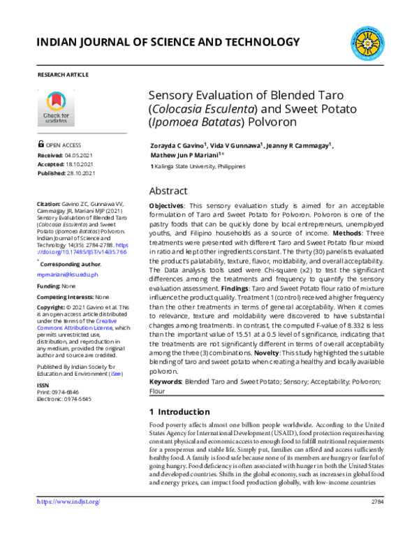 (PDF) Sensory Evaluation of Blended Taro (Colocasia Esculenta) and Sweet Potato (Ipomoea Batatas ...