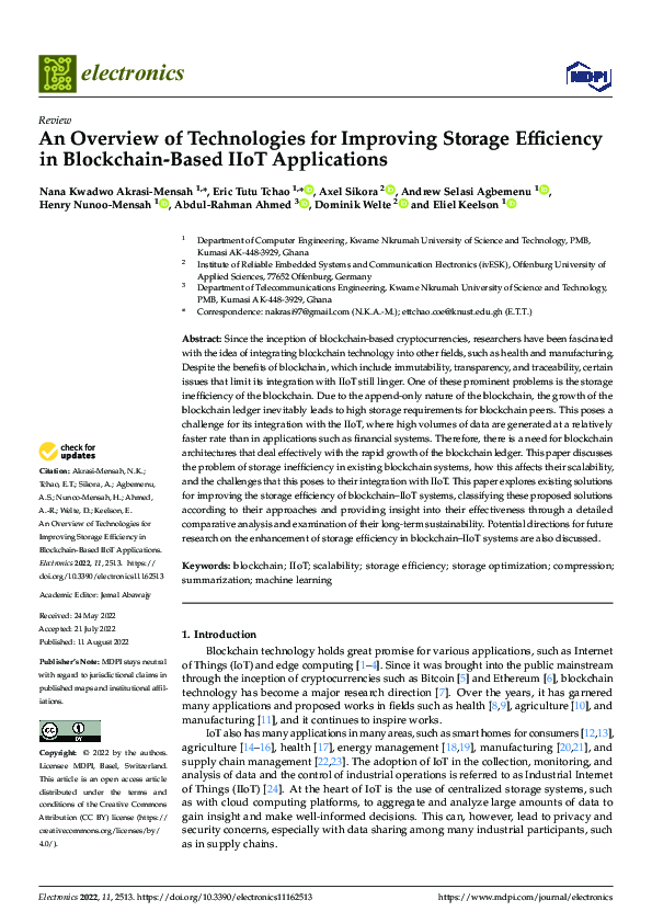 Pdf An Overview Of Technologies For Improving Storage Efficiency In Blockchain Based Iiot
