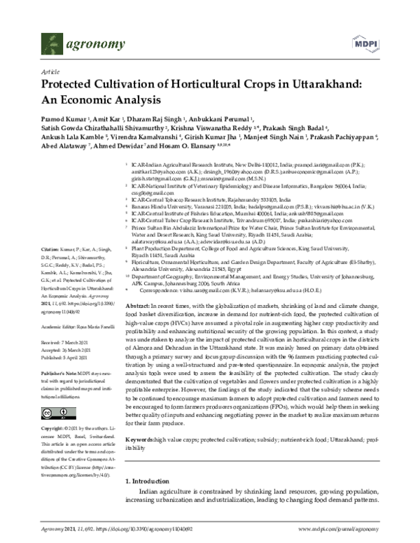 (PDF) Protected Cultivation of Horticultural Crops in Uttarakhand: An Economic Analysis