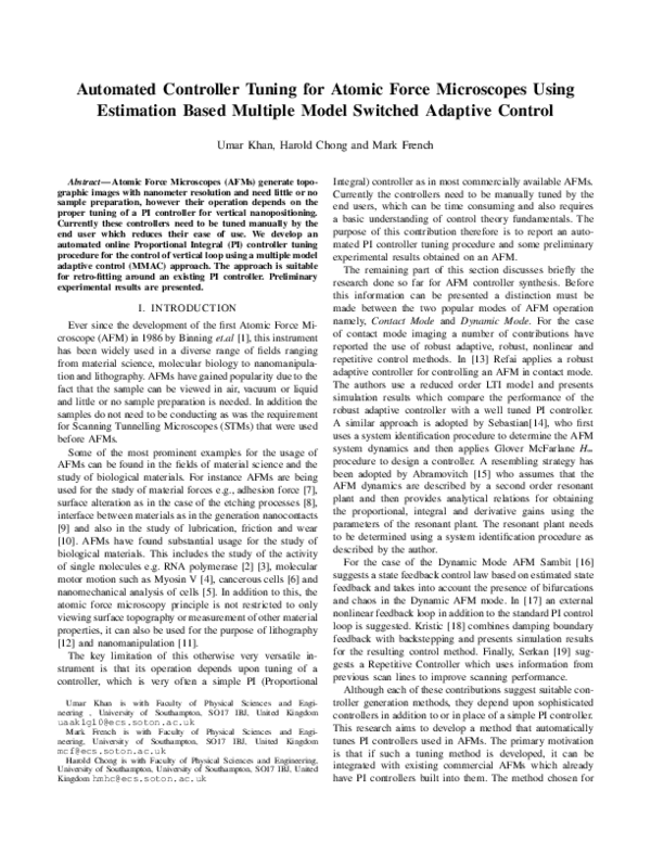 (PDF) Automated controller tuning for Atomic Force Microscopes using Estimation Based Multiple ...