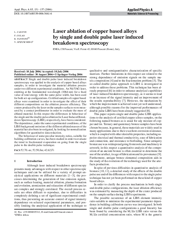 (PDF) Laser ablation of copper based alloys by single and double pulse laser induced breakdown ...