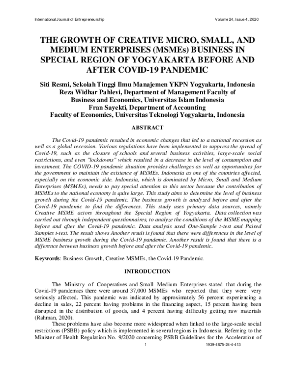 (PDF) The Growth of Creative Micro, Small, And Medium Enterprises ...