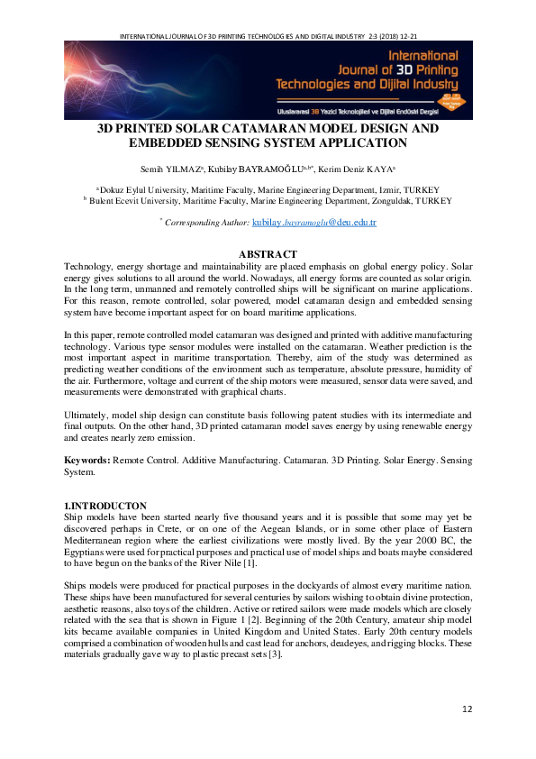 (PDF) 3D Printed Solar Catamaran Model Design and Embedded Sensing System