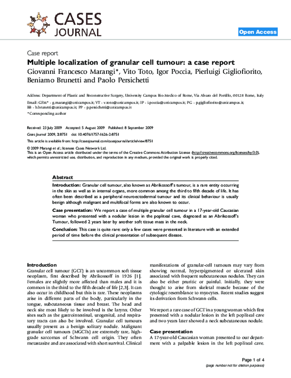 (PDF) Multiple localization of granular cell tumour: a case report