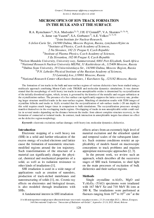(PDF) Microscopics of Ion Track Formation in the Bulk and at the Surface