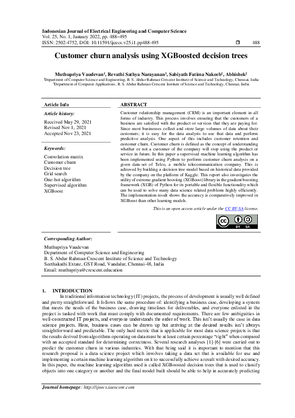 (PDF) Customer churn analysis using XGBoosted decision trees