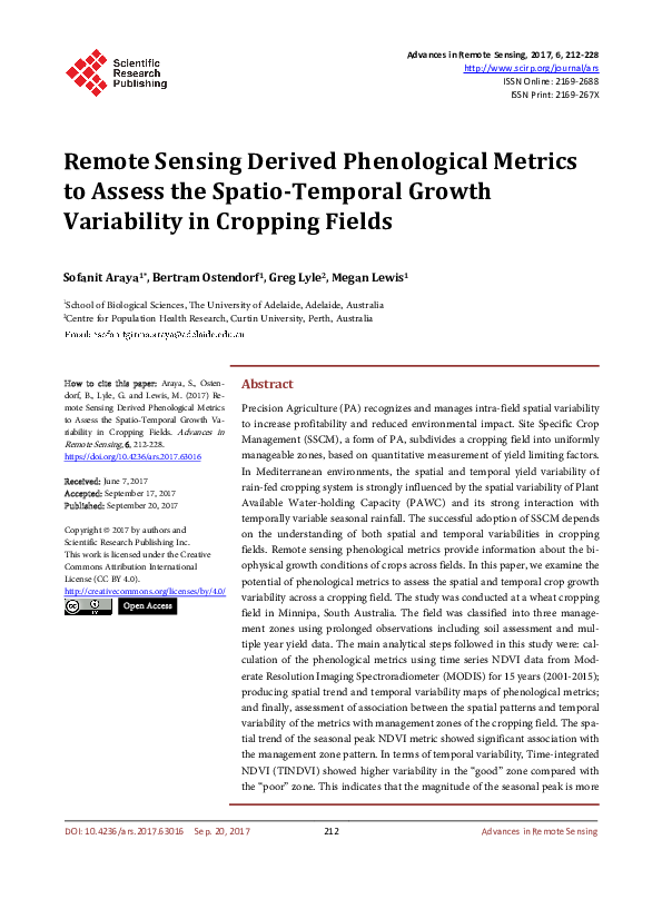 (PDF) Remote Sensing Derived Phenological Metrics to Assess the Spatio ...