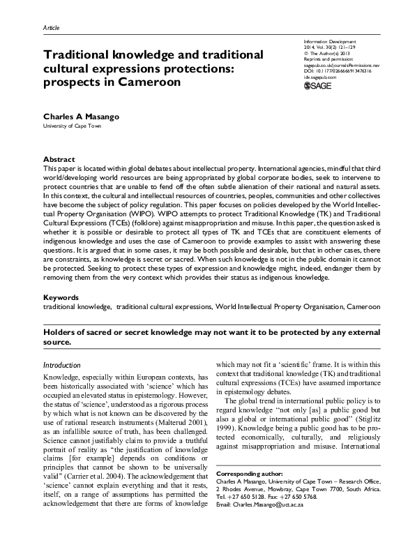 (PDF) Traditional knowledge and traditional cultural expressions ...