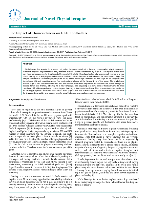 (PDF) The Impact of Homesickness on Elite Footballers