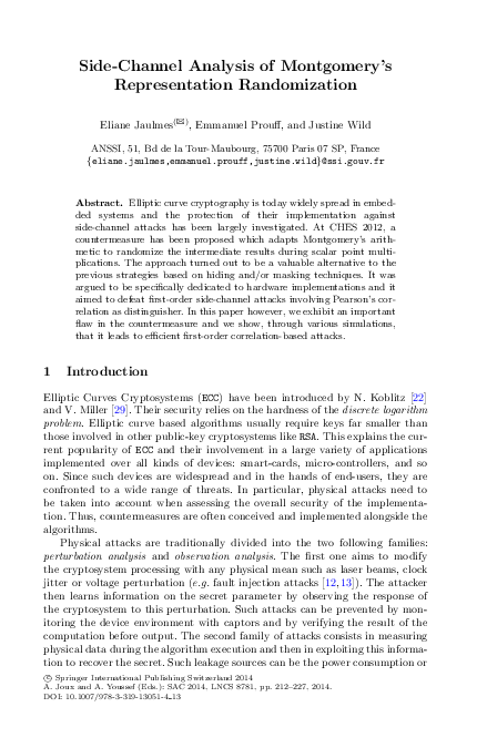 (PDF) Side-Channel Analysis of Montgomery’s Representation Randomization
